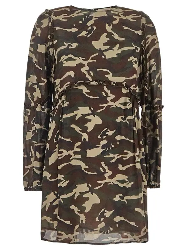 SEMICOUTURE Camouflage Print Long Sleeve Dress - Multicolor
