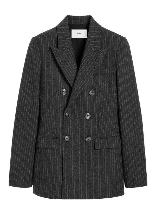 Ami Double-breasted Striped Blazer - Dark Grey/off-white