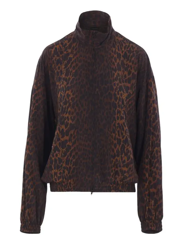 Balenciaga Leopard Print Zip-up Jacket - Black