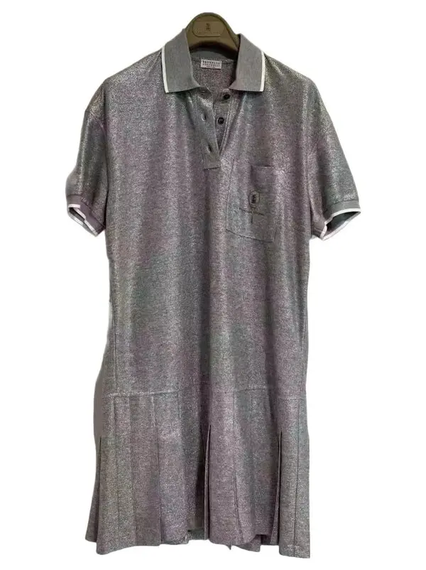 Brunello Cucinelli Pleated Hem Polo Dress - Gray