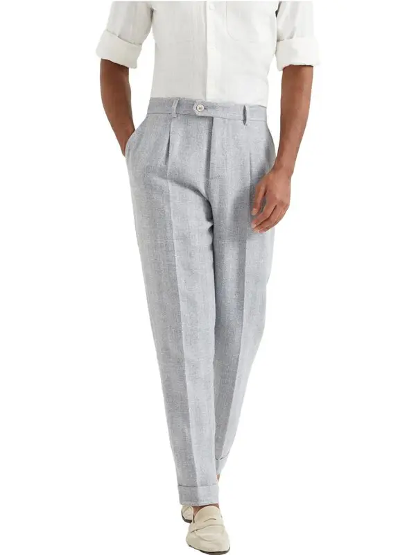 Brunello Cucinelli Houndstooth Tailored Trousers - Light Gray