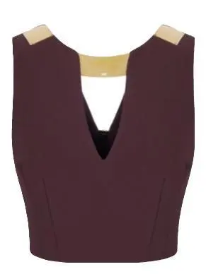 Elisabetta Franchi V-neck Cropped Top With Embellished Shoulders - Cocoa