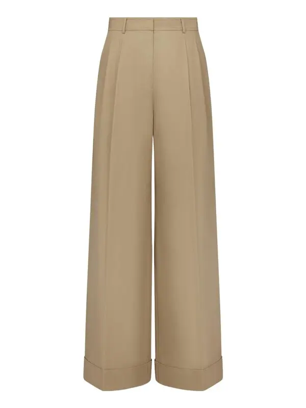 Dior Wide-leg Pleated Pants With Cuffed Hem - Nude