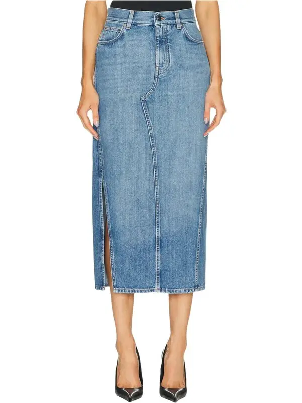 Givenchy Logo Patch Denim Skirt - Medium Blue
