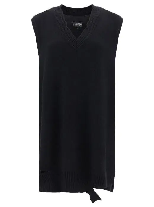 MAISON MARGIELA V-neck Sleeveless Ribbed Mini Dress - Black