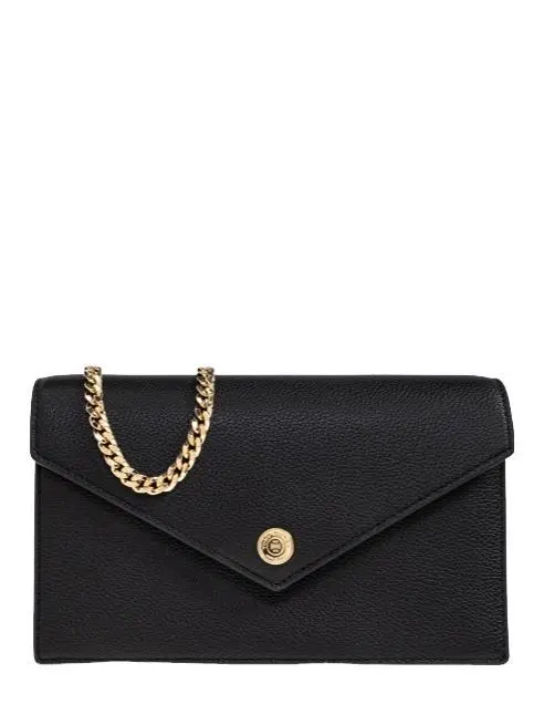 Tory Burch Grained Leather Envelope Clutch Bag With Metal Logo - Black