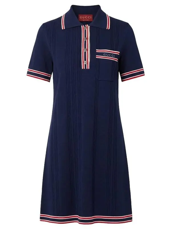 Gucci Knitted Polo Dress With Stripe Detail - Black