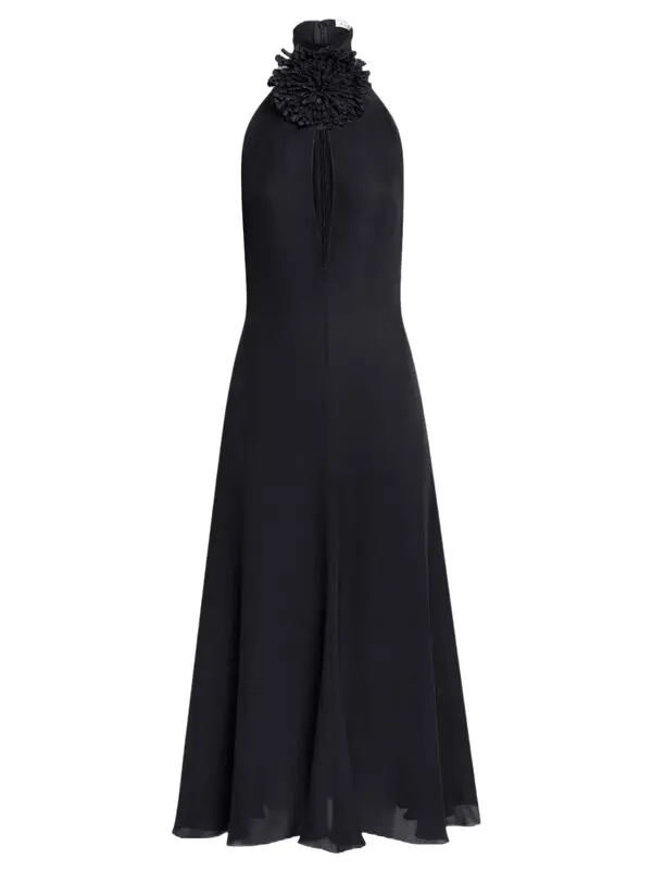 Alaïa Halterneck Floral Appliqué Midi Dress - Black