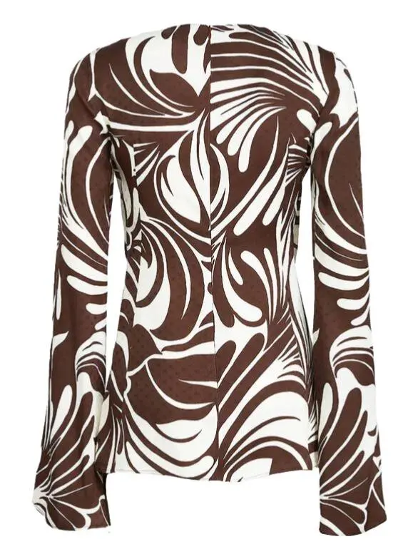 La DoubleJ Abstract Print Knotted Neck Blouse - White
