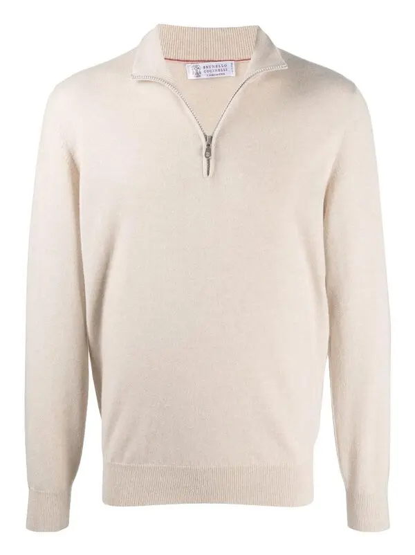 Brunello Cucinelli Funnel-neck Knitted Polo Shirt - Light Brown