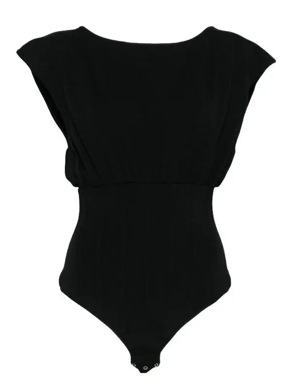 Elisabetta Franchi Ribbed Crewneck Knit Bodysuit With Pleated Details - Black