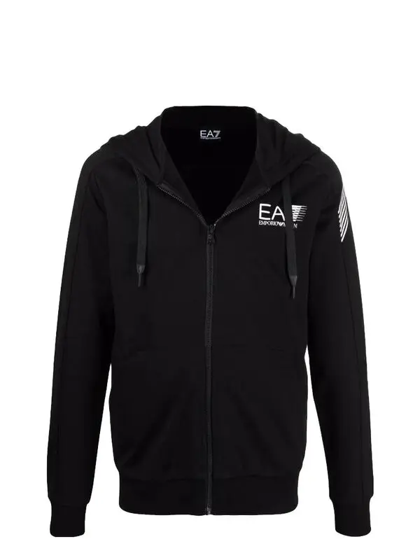 EA7 Logo Print Zip-up Hoodie - Black
