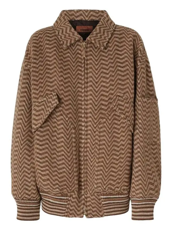 Missoni Irregular Chevron Pattern Bomber Jacket - Beige