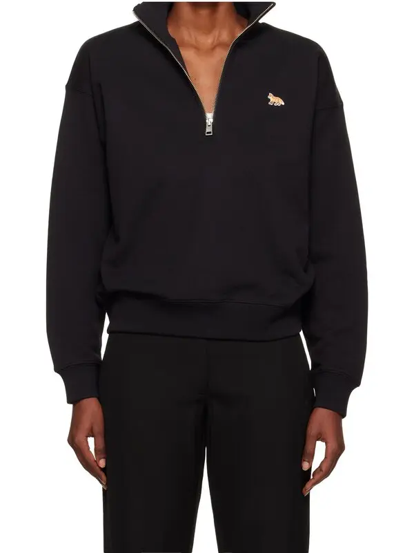 Maison Kitsuné Half-zip Sweatshirt With Embroidered Logo - Black