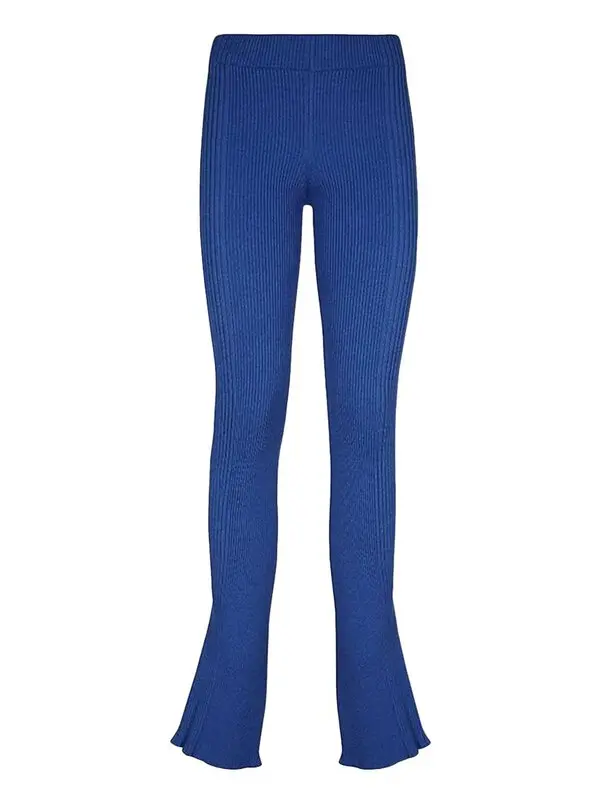 BARROW Low-rise Ribbed Trousers With Smiling Face Detail - Blue