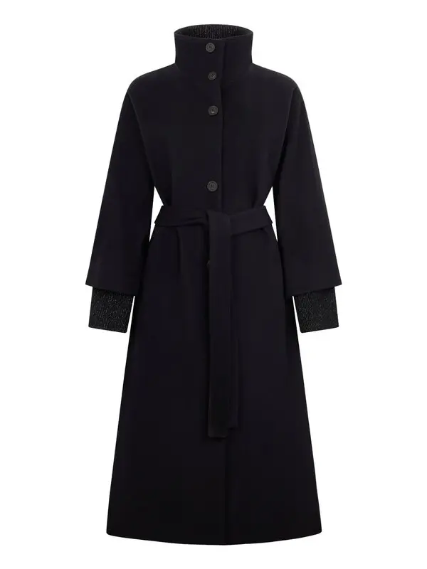 Peserico Single-breasted Funnel Neck Coat - Black