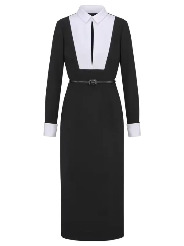 Dior Mid-length Plastron Dress With Buckle Cuffs And Belt - Black