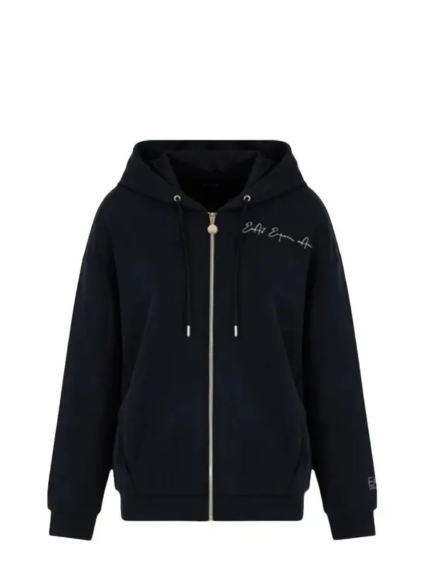 EA7 Logo Zip-up Hooded Sweatshirt - Black