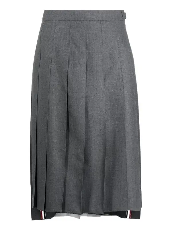Thom Browne Pleated Midi Skirt With Rwb Stripe Detail - Medium Gray