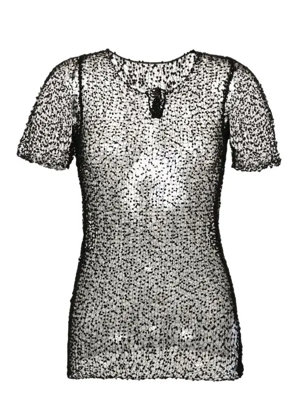 MAISON MARGIELA Dot-embroidered Sheer Top - Black