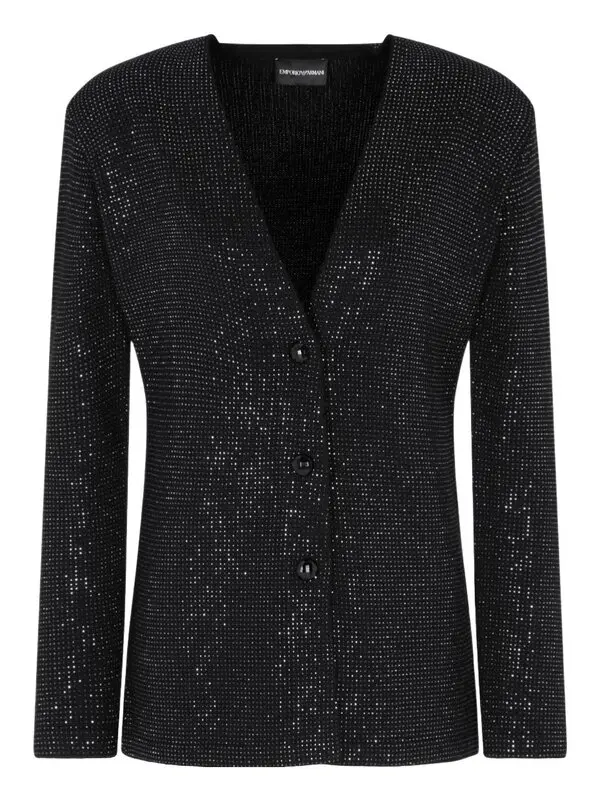 Emporio Armani Allover Embellished V-neck Cardigan - Black