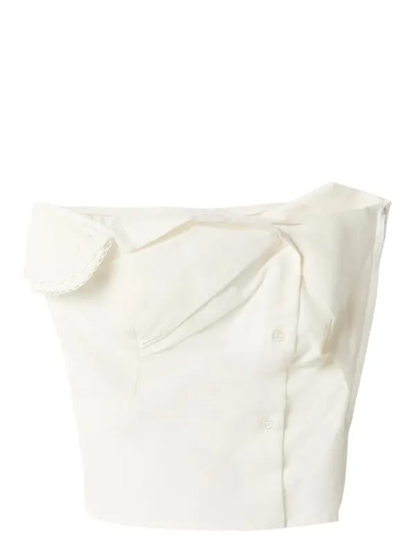Miu Miu Strapless Poplin Top With Embroidered Neckline - White