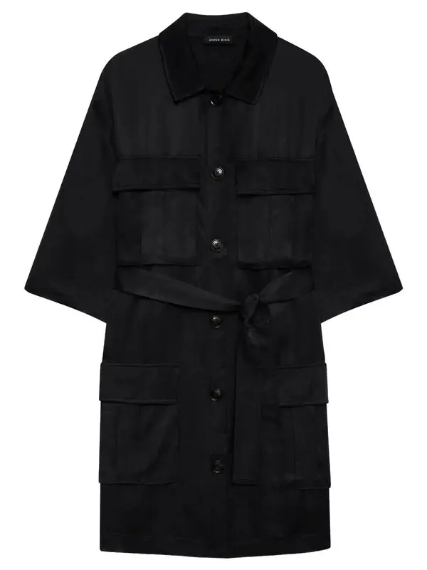 ANINE BING Geri Belted Cargo-pocket Dress - Black