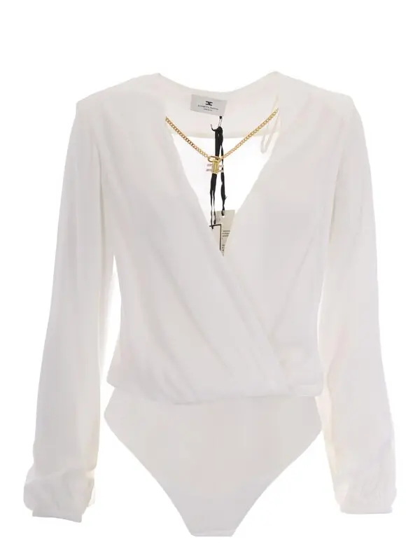 Elisabetta Franchi Embellished Georgette Bodysuit - White