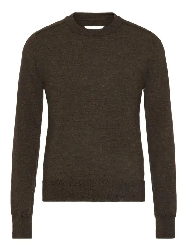 MAISON MARGIELA Long Sleeve Crewneck Knit Jumper With Elbow Patches - Tapenade