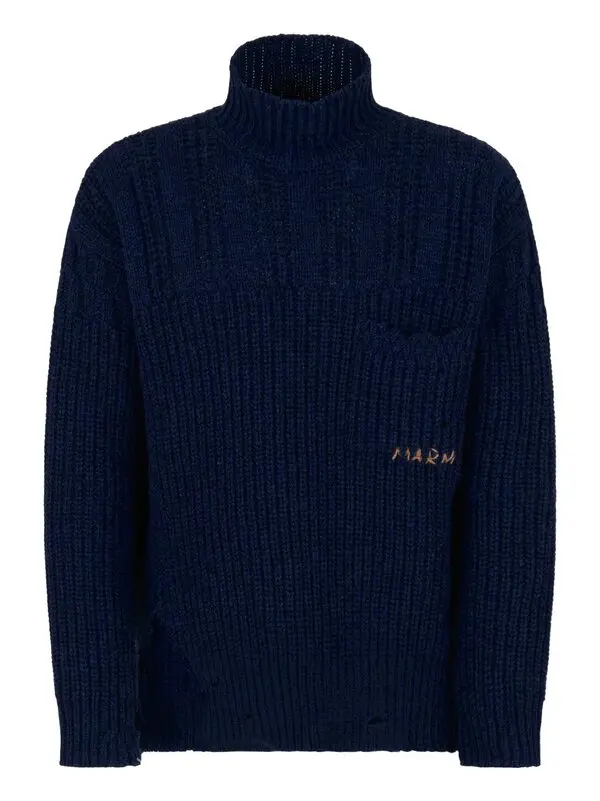 Marni Distressed High Neck Jumper - Black