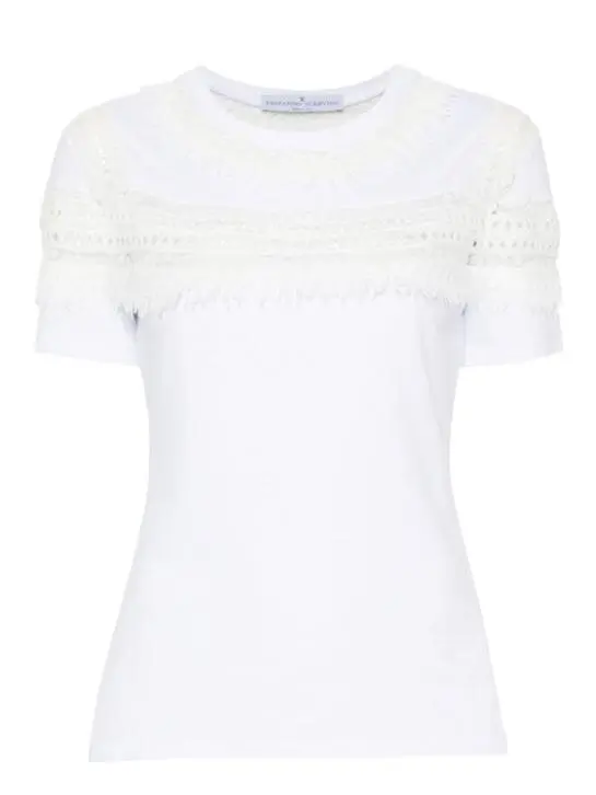 Ermanno Scervino Frayed Cotton T-shirt With Lace Detail - White