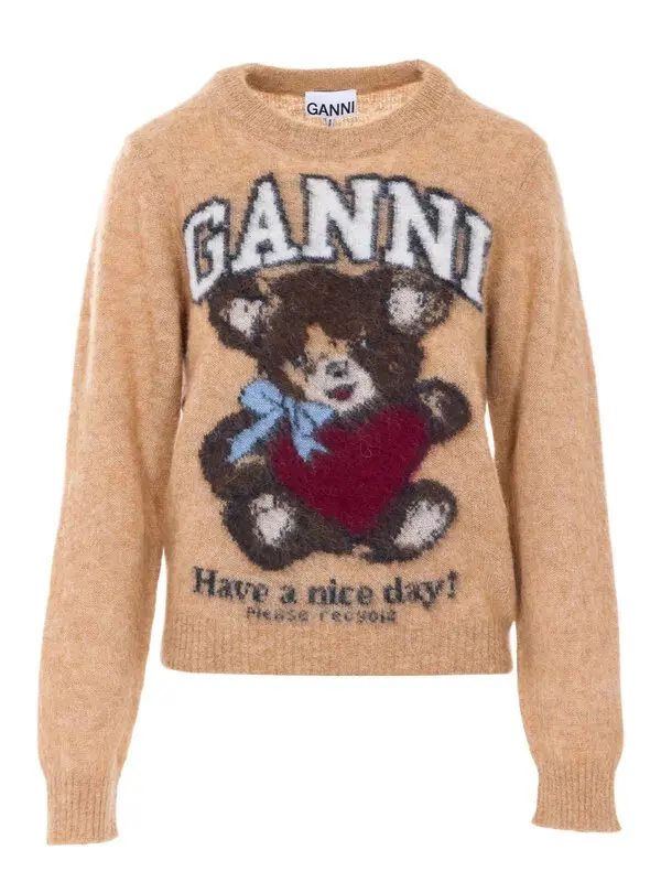 GANNI Graphic Bear Intarsia Knit Jumper - Brown