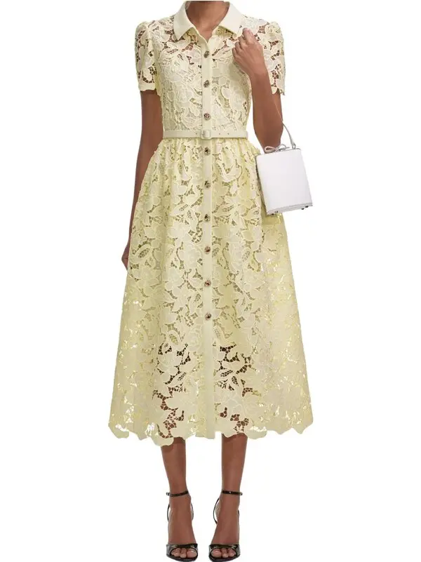 SELF-PORTRAIT Lace Collared Midi Dress - Yellow