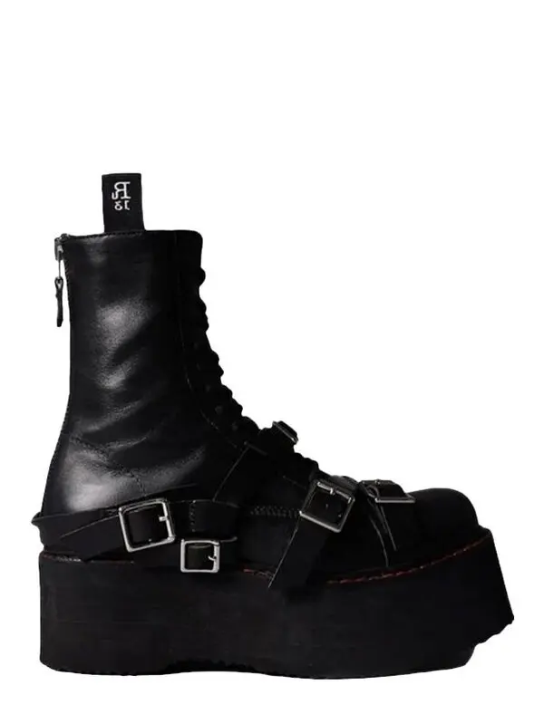 R13 Round Toe Lace-up Platform Boots - Black