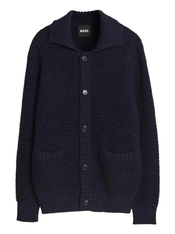 Hugo Boss Wool Blend Knit Cardigan - Dark Blue
