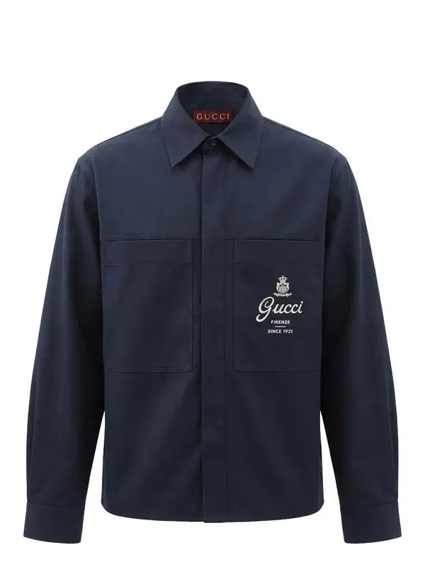 Gucci Embroidered Collared Jacket - Dark Blue