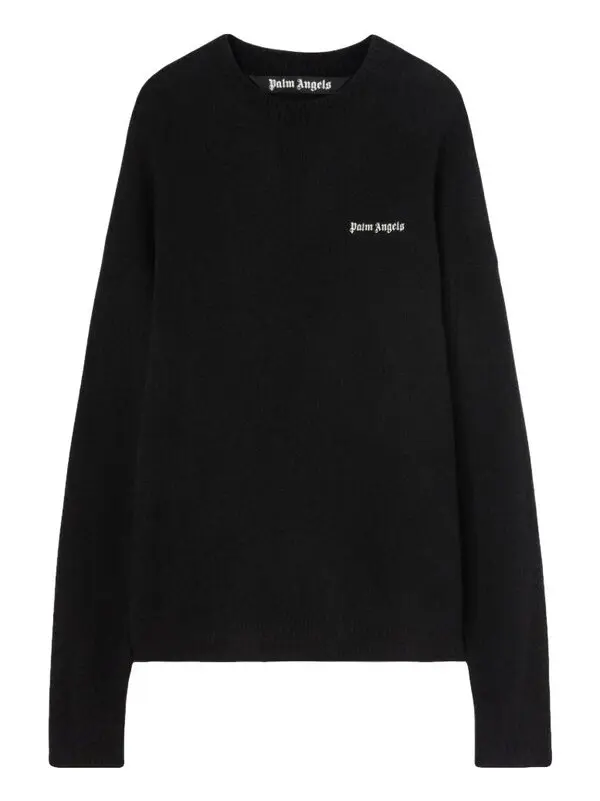Palm Angels Logo Embroidered Knitted Jumper - Black
