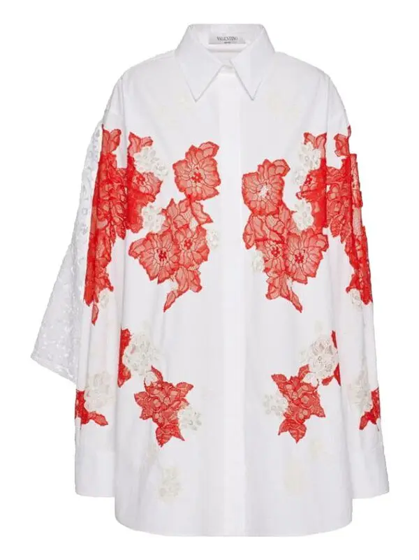 Valentino Garavani Floral Lace Insert Shirt - White/red