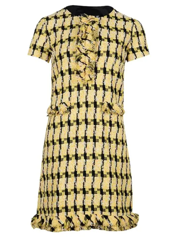 Moschino Plaid Round Neck Short Sleeve Dress - Nude