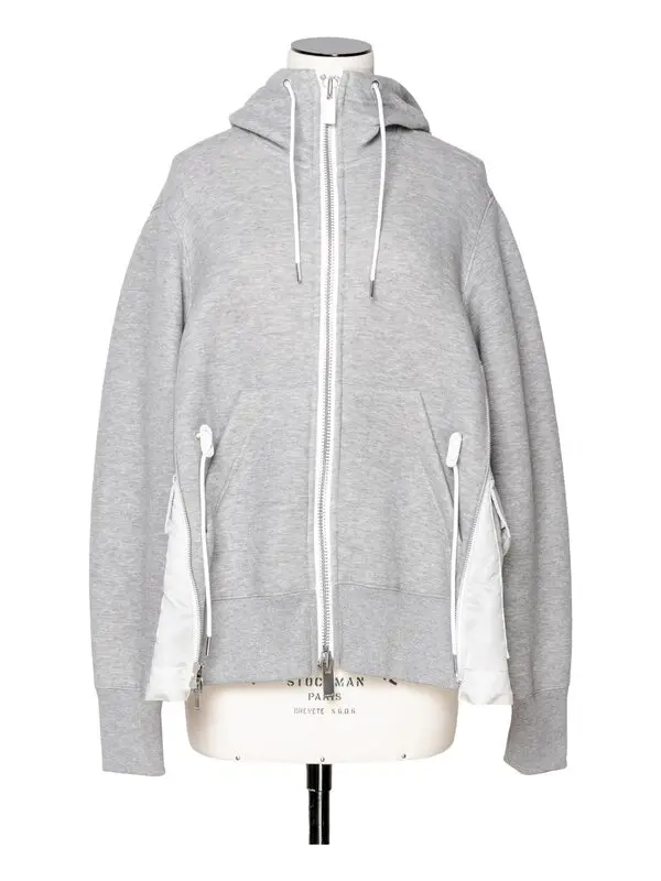 Sacai Sponge Drawstring Zip-up Hoodie - Gray