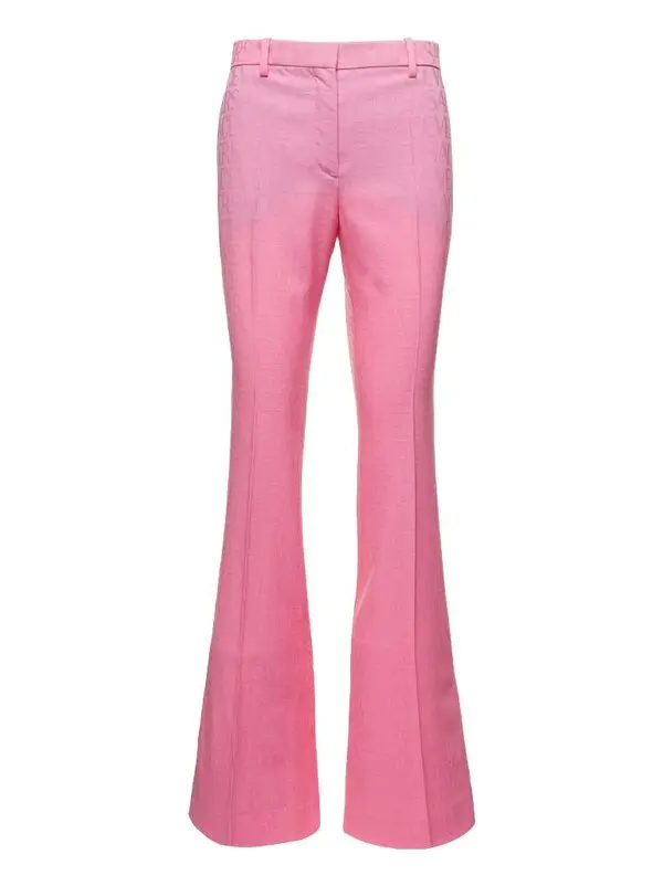 Versace High-waist Flared Trousers With Monogram Detail - Pink
