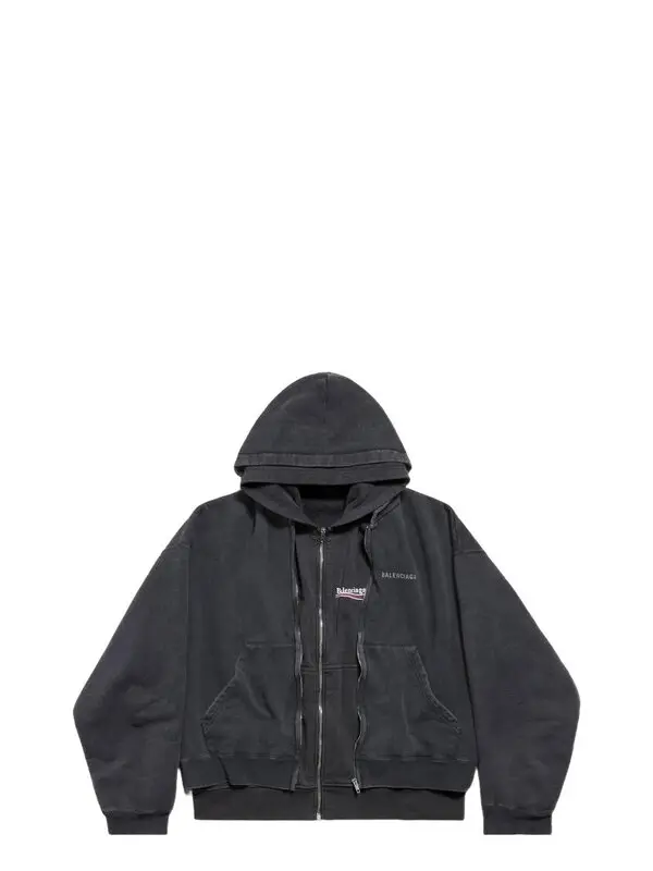 Balenciaga Layered Faded Zipped Hoodie - Faded Black