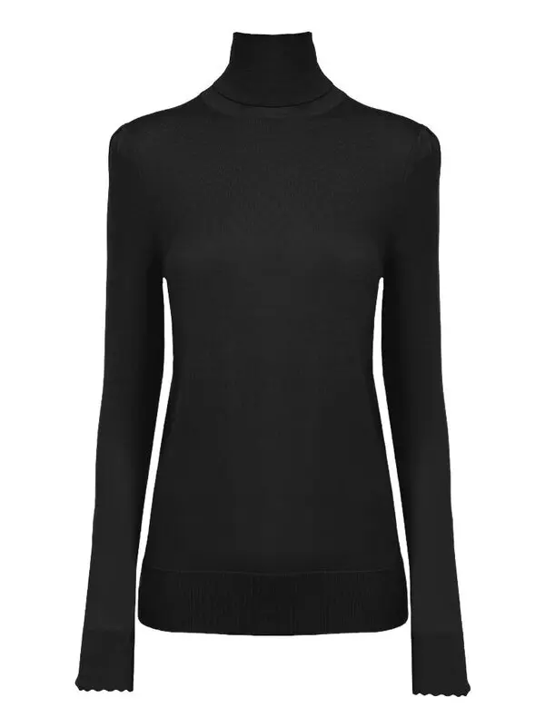 Chloé Turtleneck Knitted Jumper With Scalloped Trim - Black