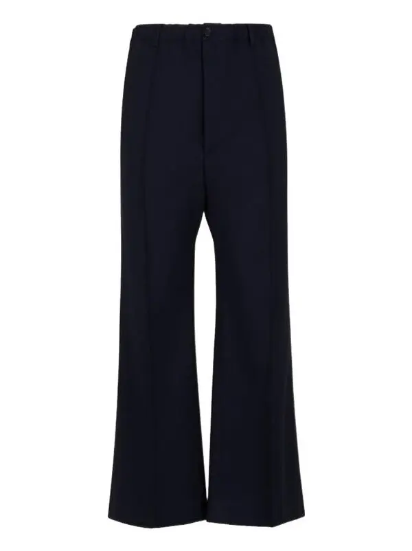 Marni Stitched Crease Flared Trousers In Tropical Wool - Dark Blue