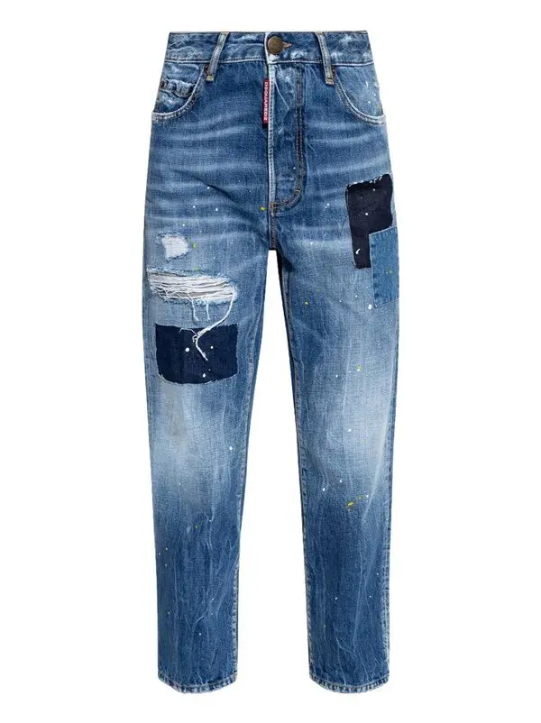 Dsquared2 Boston Straight-leg Distressed Jeans With Patchwork - Blue
