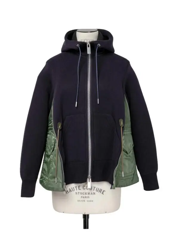 Sacai Sponge Drawstring Zip-up Hoodie - Navy Blue  Khaki