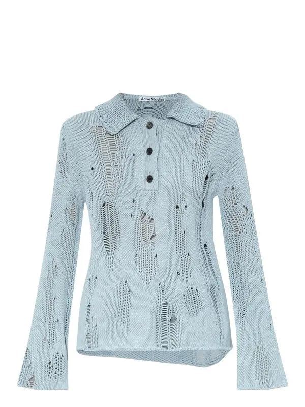Acne Studios Distressed Knit Long Sleeve Sweater - Light Blue