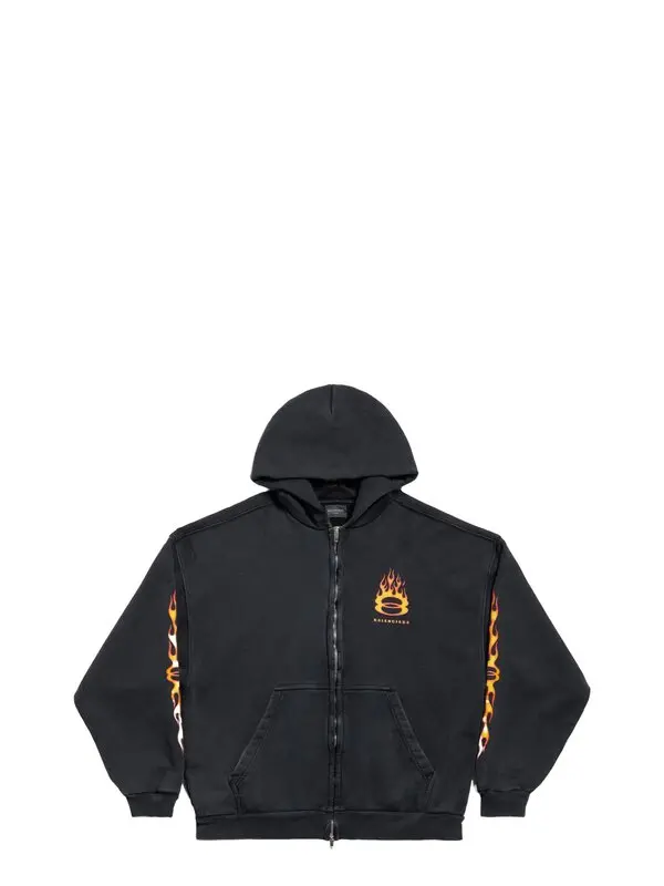 Balenciaga Burning Unity Logo Zipped Hoodie - Black
