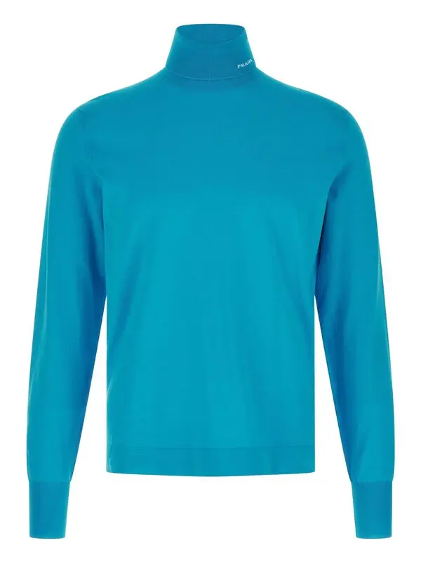 Prada Cotton High Neck Sweater - Blue