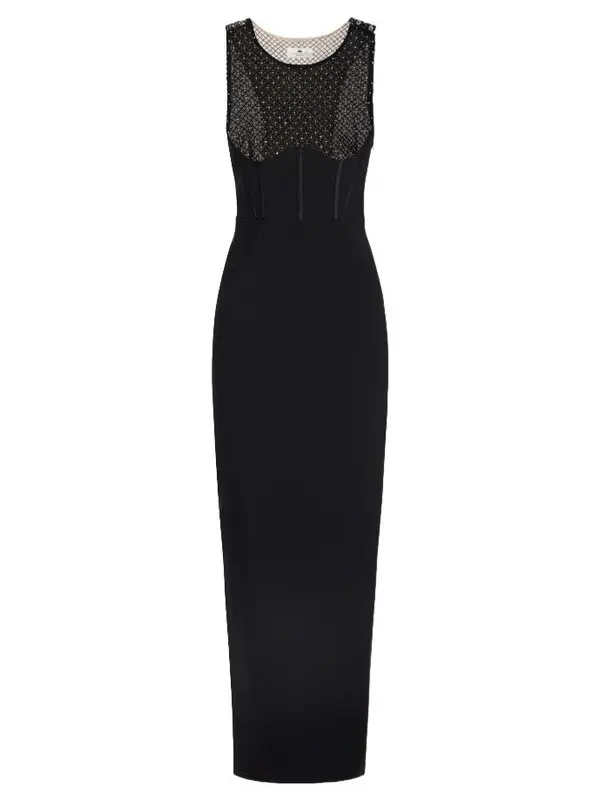 Elisabetta Franchi Embellished Bustier Gown With Slit - Black